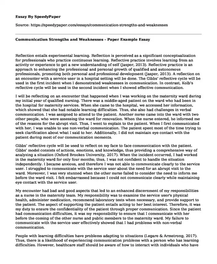  Communication Strengths And Weaknesses Paper Example SpeedyPaper