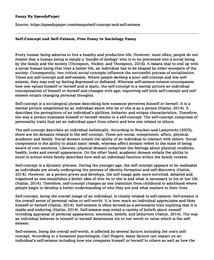  Self Concept And Self Esteem Free Essay In Sociology SpeedyPaper
