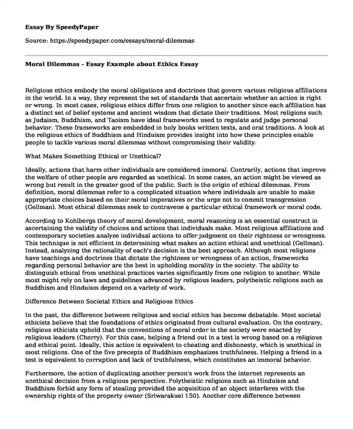 Moral Dilemmas Essay Example About Ethics SpeedyPaper Moral Dilemmas Essay Example About Ethics SpeedyPaper