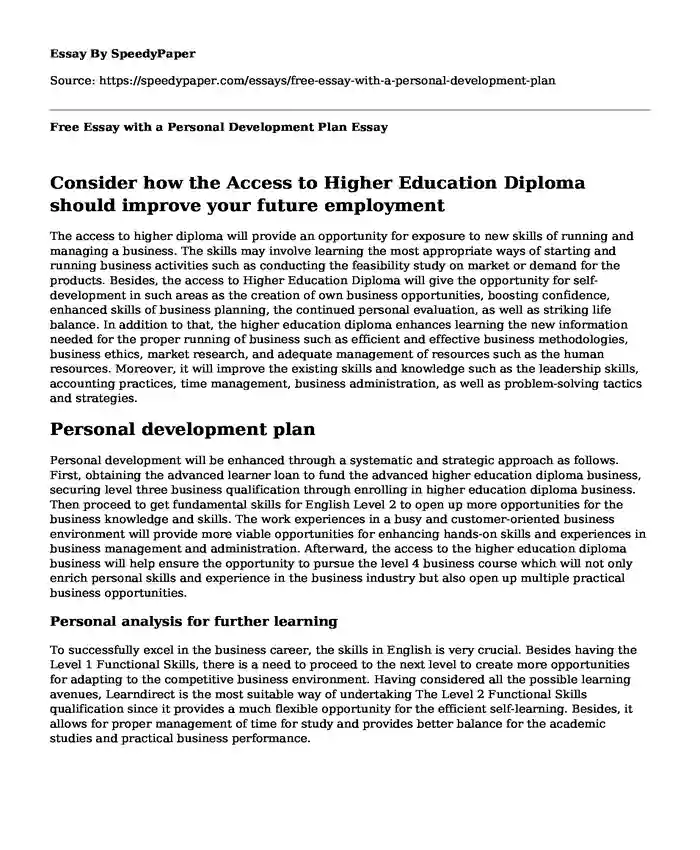  Free Essay With A Personal Development Plan SpeedyPaper