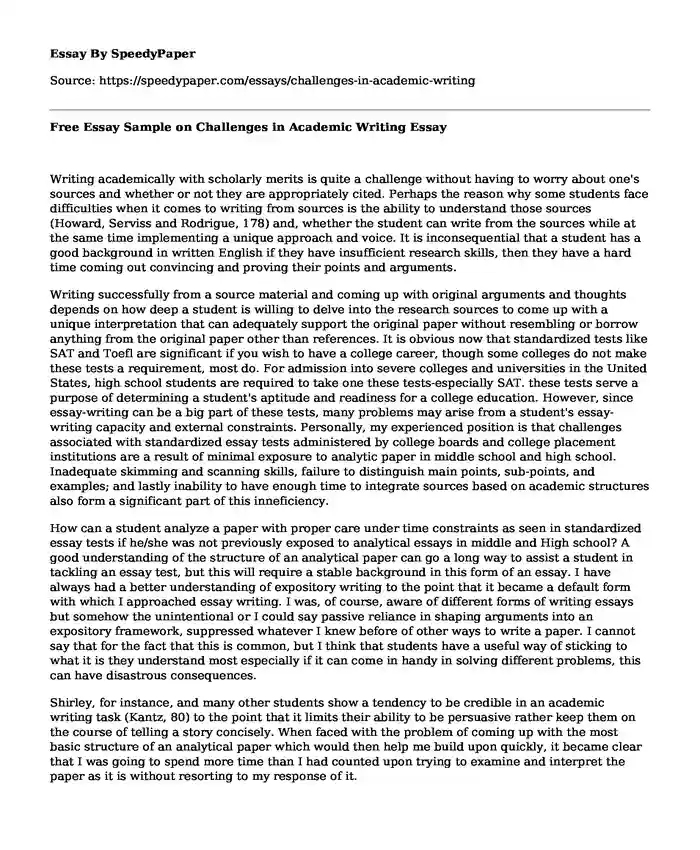  Free Essay Sample On Challenges In Academic Writing SpeedyPaper