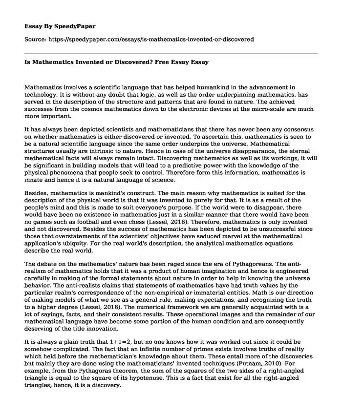  Is Mathematics Invented Or Discovered Free Essay SpeedyPaper