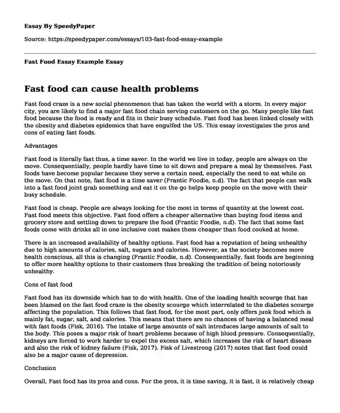  Fast Food Essay Example SpeedyPaper