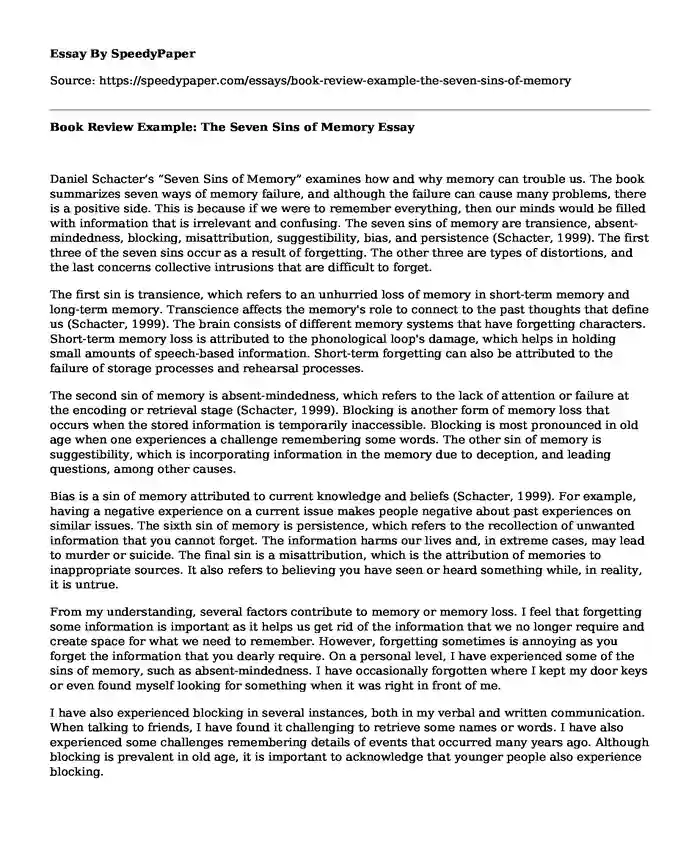  Book Review Example The Seven Sins Of Memory SpeedyPaper