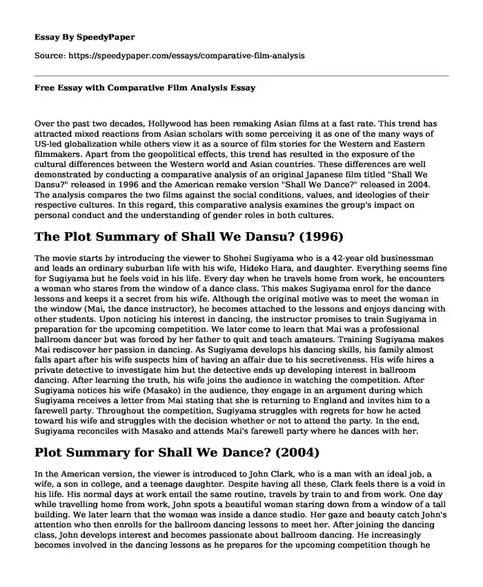 Free Essay With Comparative Film Analysis SpeedyPaper Free Essay With Comparative Film Analysis SpeedyPaper