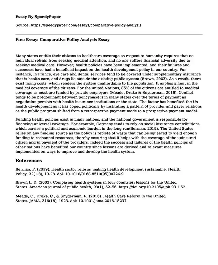 Free Essay Comparative Policy Analysis SpeedyPaper Free Essay Comparative Policy Analysis SpeedyPaper