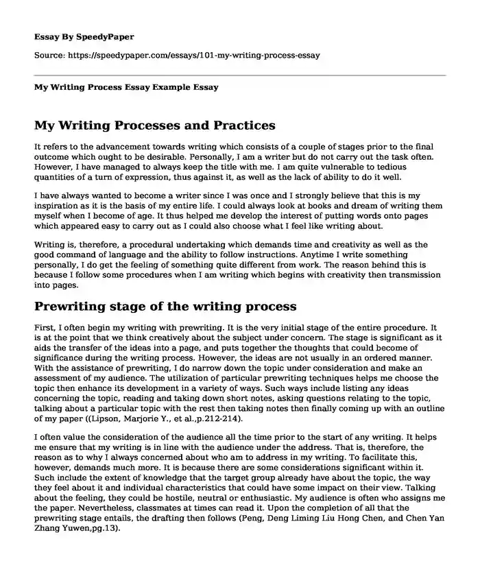 My Writing Process Essay Example SpeedyPaper My Writing Process Essay Example SpeedyPaper