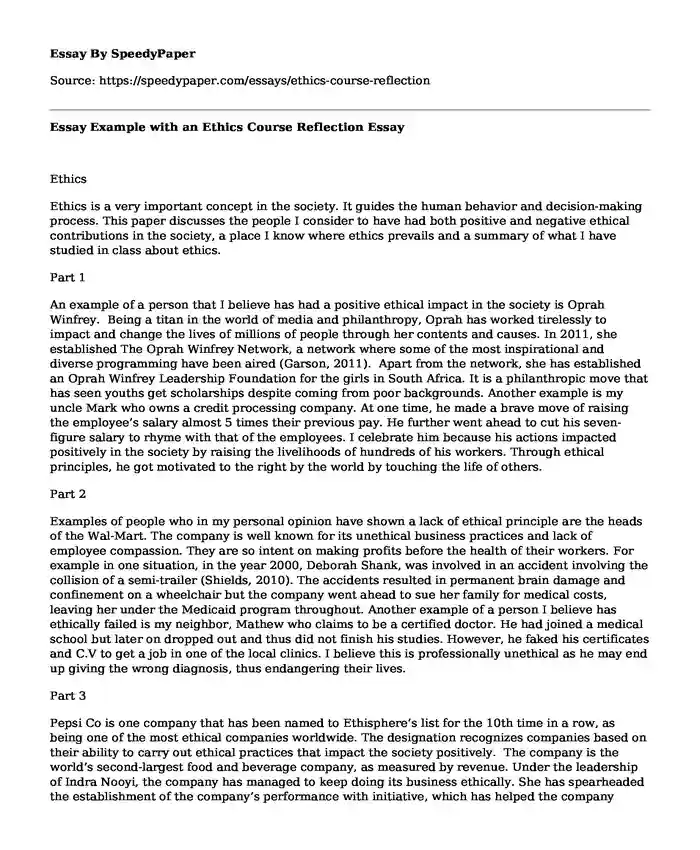 📌 Essay Example with an Ethics Course Reflection | SpeedyPaper.com 📌 Essay Example with an Ethics Course Reflection | SpeedyPaper.com