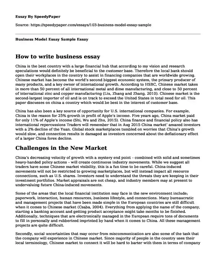  Business Model Essay Sample SpeedyPaper