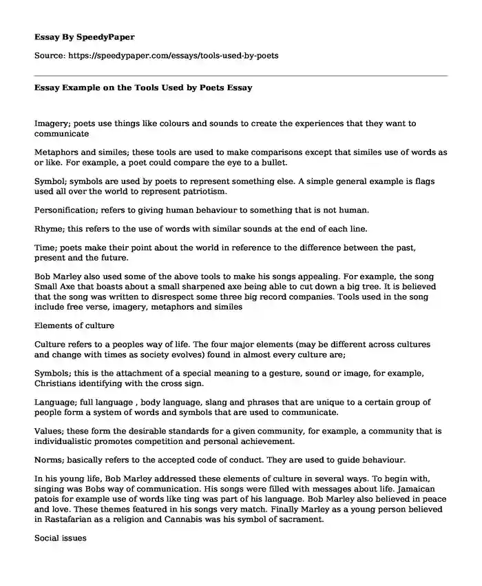 Essay Example On The Tools Used By Poets SpeedyPaper Essay Example On The Tools Used By Poets SpeedyPaper