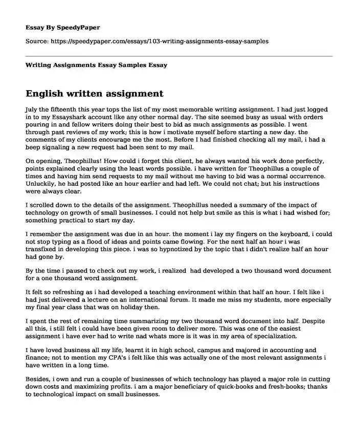 Writing Assignments Essay Samples SpeedyPaper Writing Assignments Essay Samples SpeedyPaper