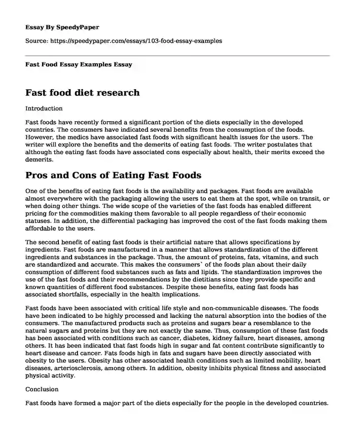 Fast Food Essay Examples SpeedyPaper Fast Food Essay Examples SpeedyPaper