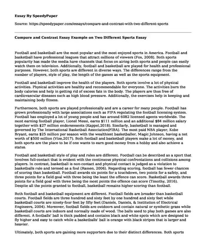  Compare And Contrast Essay Example On Two Different Sports