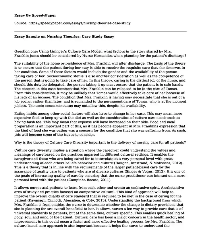 Essay Sample On Nursing Theories Case Study SpeedyPaper Essay Sample On Nursing Theories Case Study SpeedyPaper