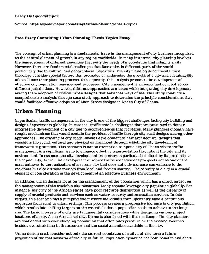 Free Essay Containing Urban Planning Thesis Topics SpeedyPaper Free Essay Containing Urban Planning Thesis Topics SpeedyPaper