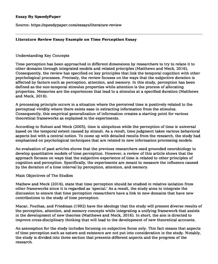 Literature Review Essay Example On Time Perception SpeedyPaper Literature Review Essay Example On Time Perception SpeedyPaper