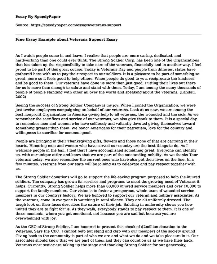  Free Essay Example About Veterans Support SpeedyPaper