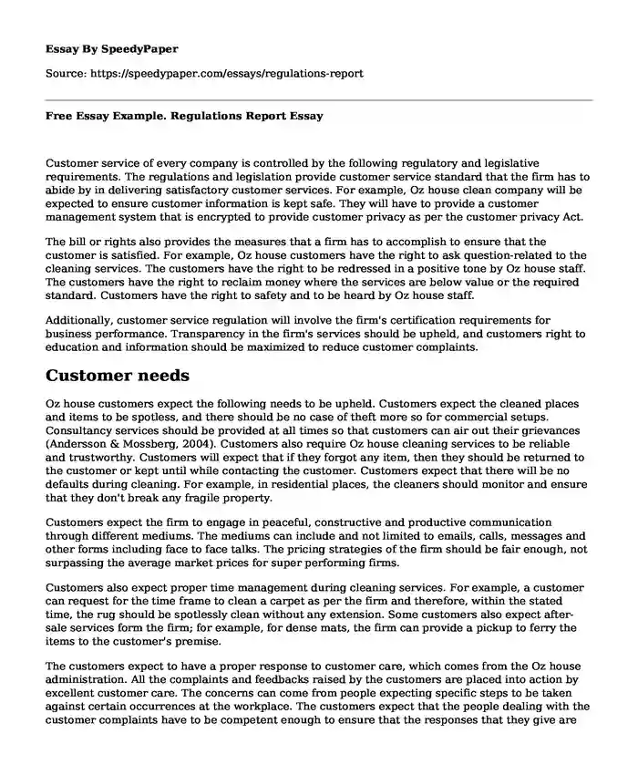  Free Essay Example Regulations Report SpeedyPaper
