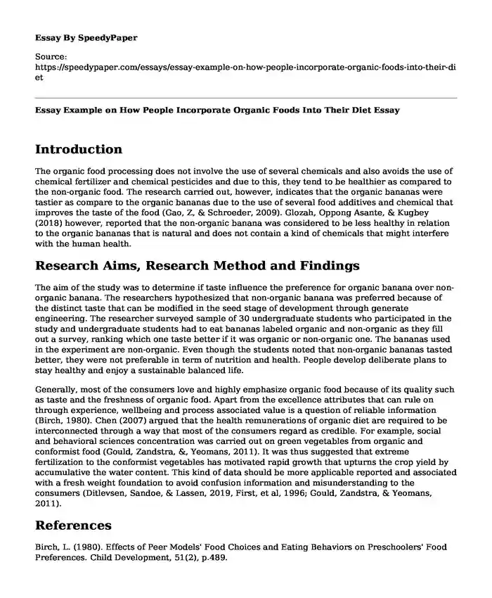  Essay Example On How People Incorporate Organic Foods Into Their Diet