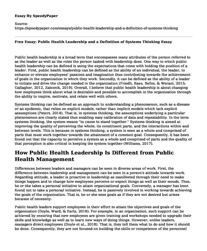 📗 Free Essay: Public Health Leadership and a Definition of Systems ... 📗 Free Essay: Public Health Leadership and a Definition of Systems ...